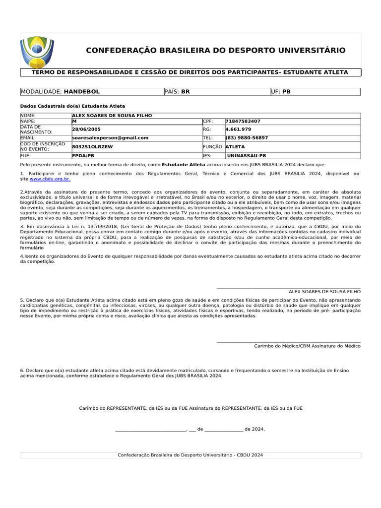 Termos Uninassau Hand Mas Jubs Brasilia 2024 | PDF | Brasil | Gestão de ...