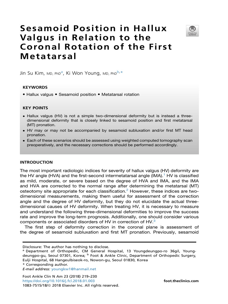 Sesamoid Position & Metatarsal Rotation in Hallux Valgus | PDF | Foot ...