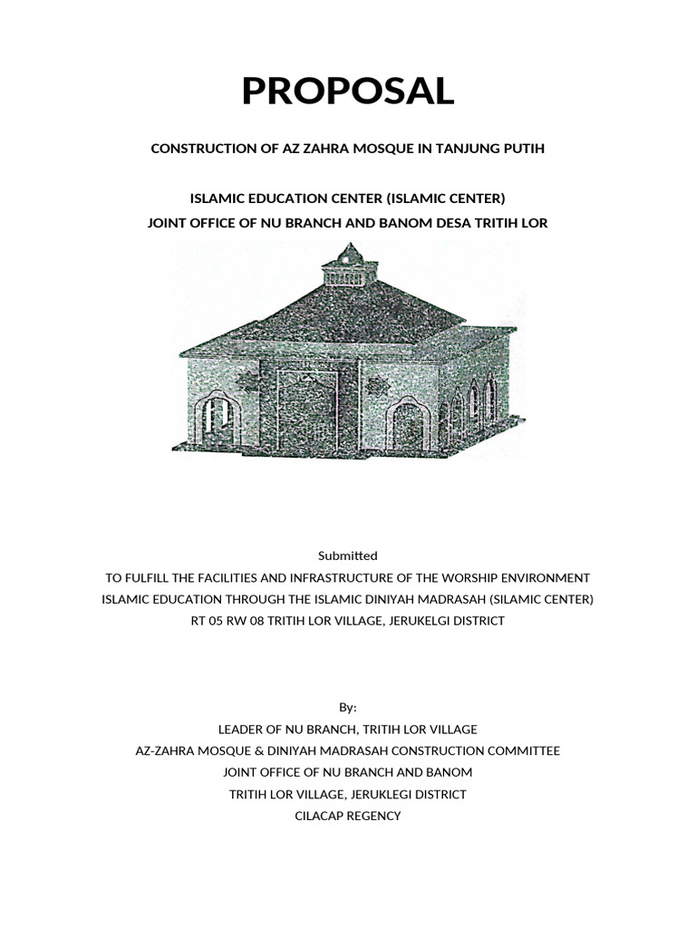 Az Zahra Mosque & Islamic Center Proposal | PDF | Mosque