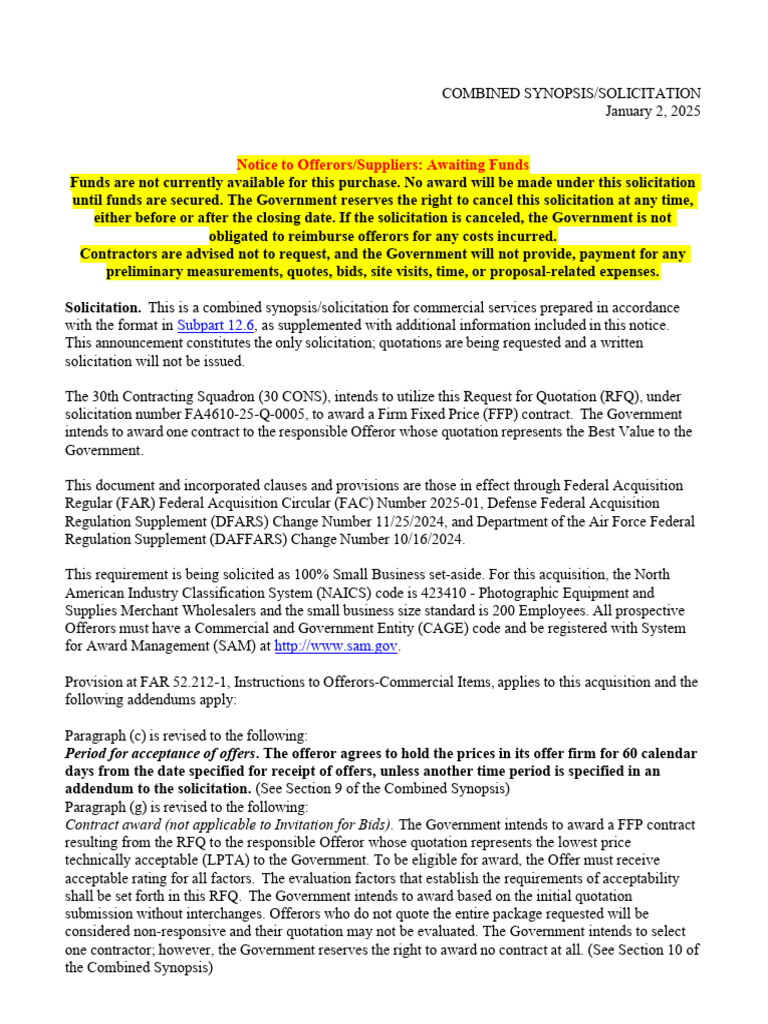 Combined+Synopsis+Solicitation High+Speed+Cam+-+Signed | PDF | Offer And Acceptance | Government ...