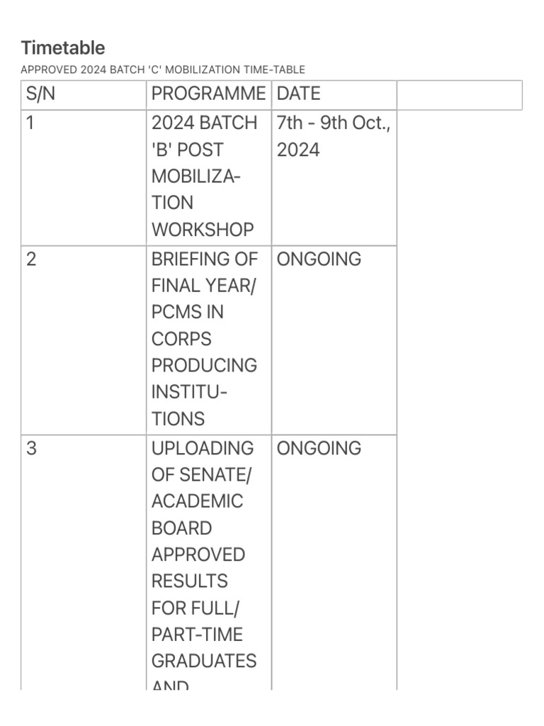 Proposed Timetable | PDF