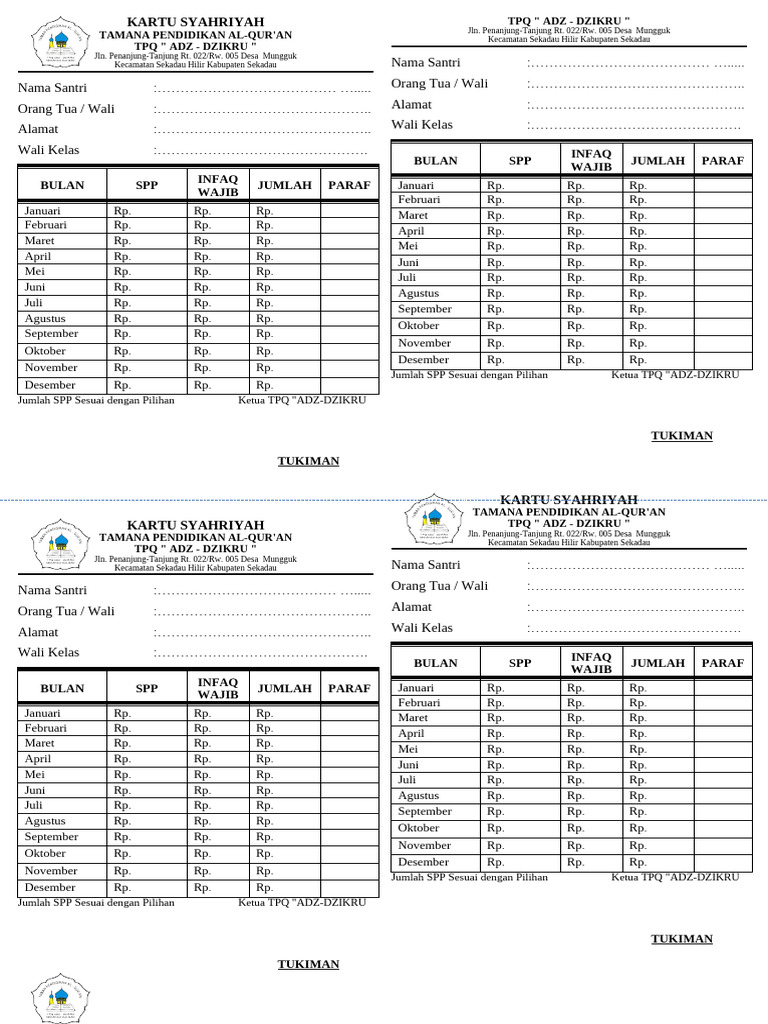 Format Kartu Iuran | PDF