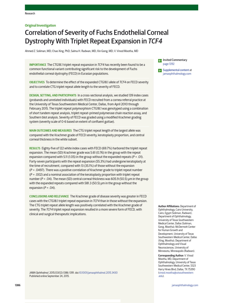 2016 Triplet Repeat Expansion in TCF4 Soliman Et Al | PDF | Genetics