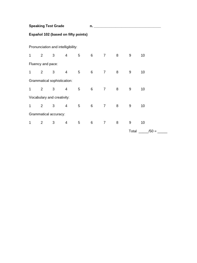 Spanish Speaking Test Evaluation Form | PDF