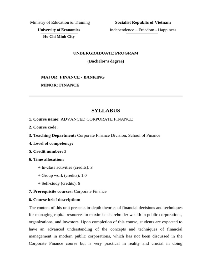 Advanced Corporate Finance Syllabus - S12025 | PDF | Risk | Economies