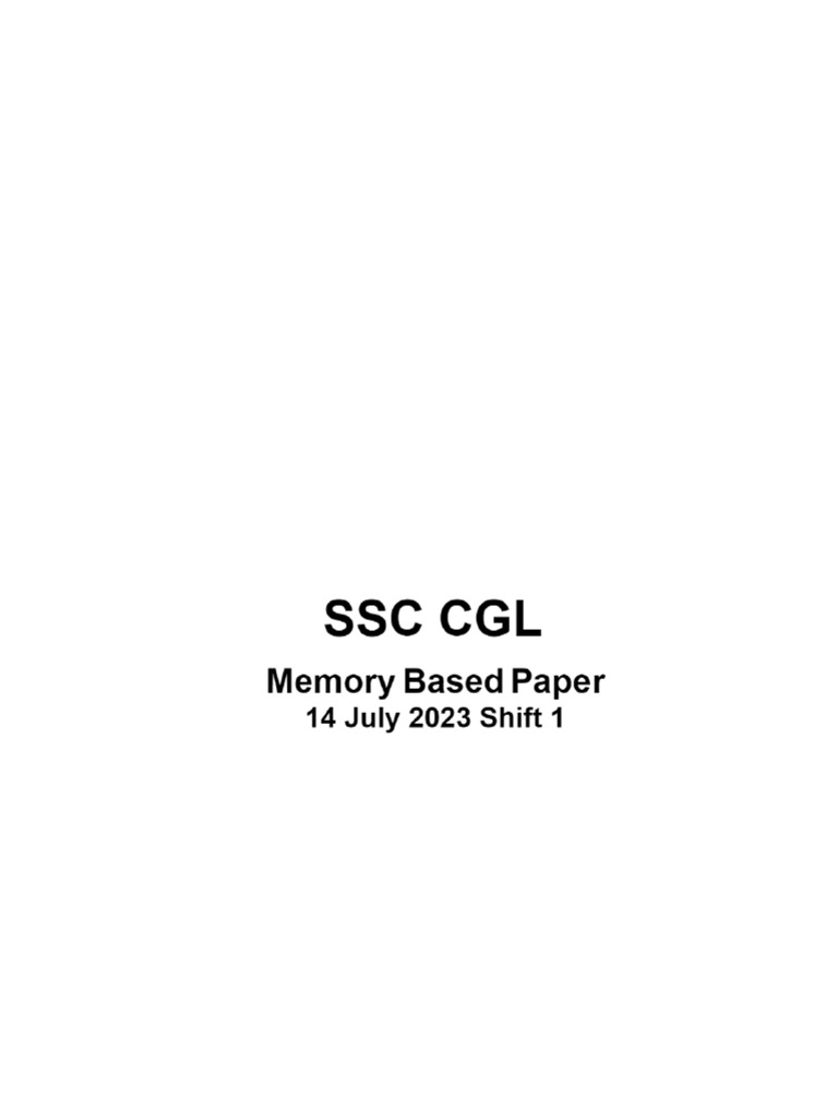 SSC CGL - Tier I - Previous Year Paper Memory Based With Answer Key ...