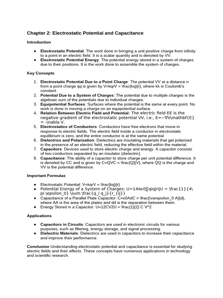 Chapter 2_ Electrostatic Potential and Capacitance | PDF | Capacitance | Capacitor