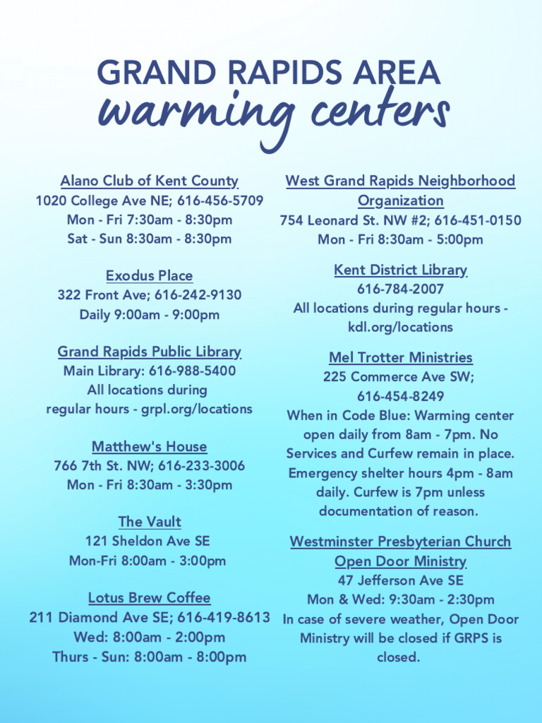 Grand Rapids Warming Centers Guide | PDF
