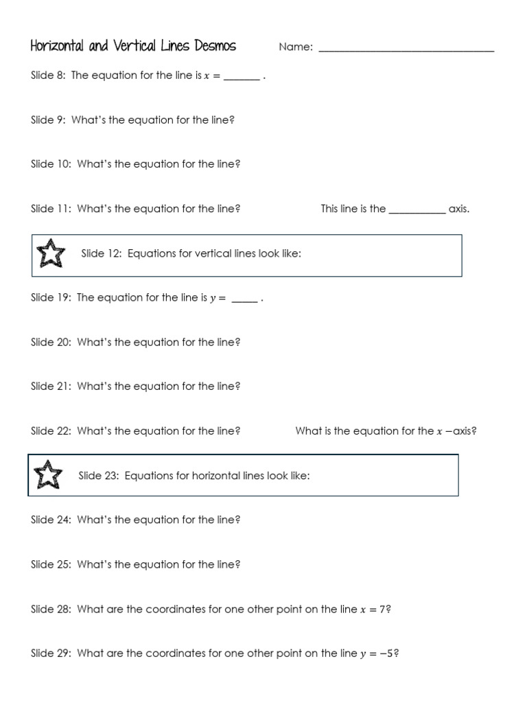 Horizontal and Vertical Lines Desmos | PDF