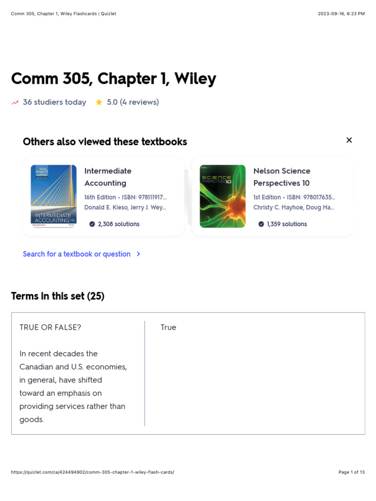 Comm 305, Chapter 1, Wiley Flashcards - Quizlet | PDF | Management Accounting | Integrity