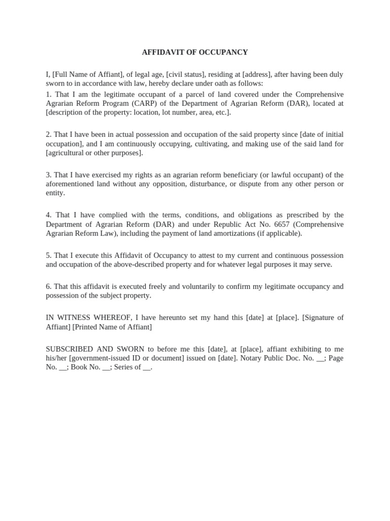 AFFIDAVIT-OF-OCCUPANCY | PDF