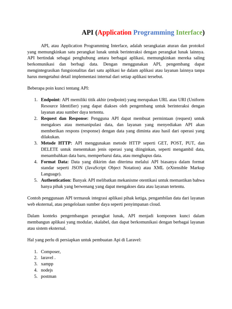 Panduan Lengkap Membuat API di Laravel | PDF