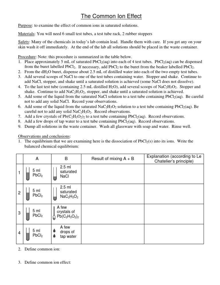 Common Ion Effect Lab on PbCl2 | PDF | Science & Mathematics