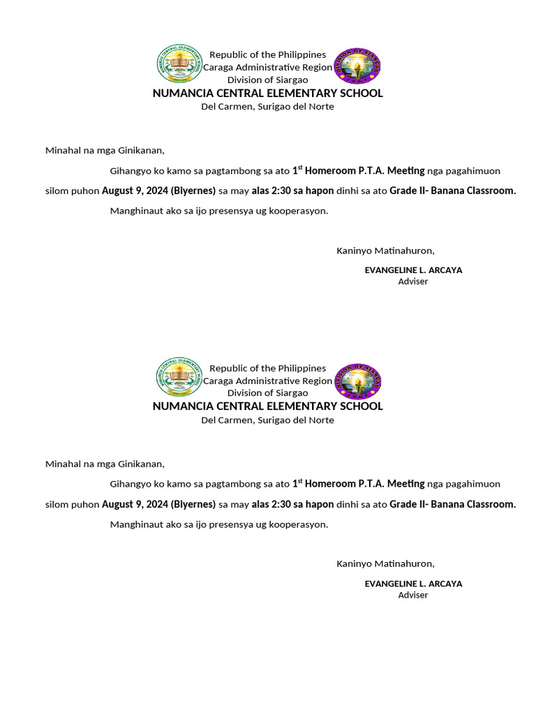 PTA MEETING LETTER | PDF