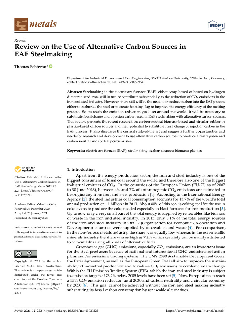 Review on the Use of Alternative Carbon Sources in EAF Steelmaking ... Review on the Use of Alternative Carbon Sources in EAF Steelmaking ...