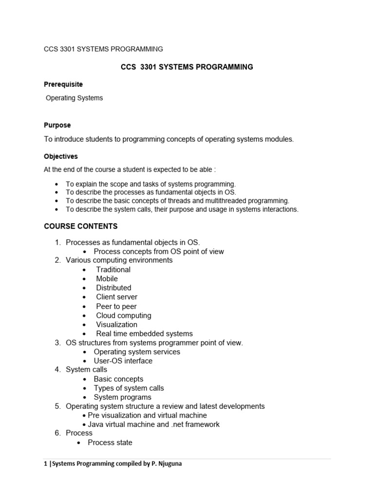 CCS 3301 SYSTEMS PROGRAMMING course | PDF | Thread (Computing) | Process (Computing)
