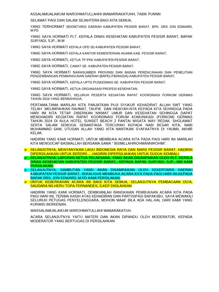 Naskah Mc Forkom Germas Edit Nia | PDF