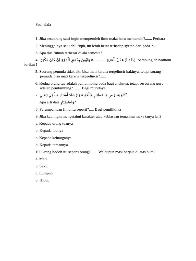 Soal Alala Dan Safinah Ula | PDF