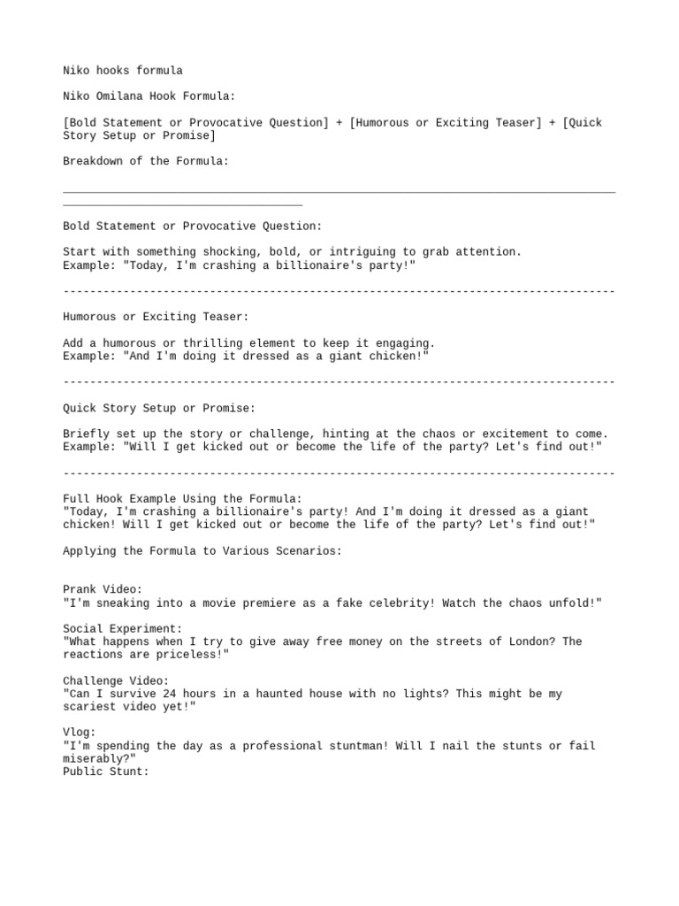 Niko Omilana's Hook Formula Guide | PDF