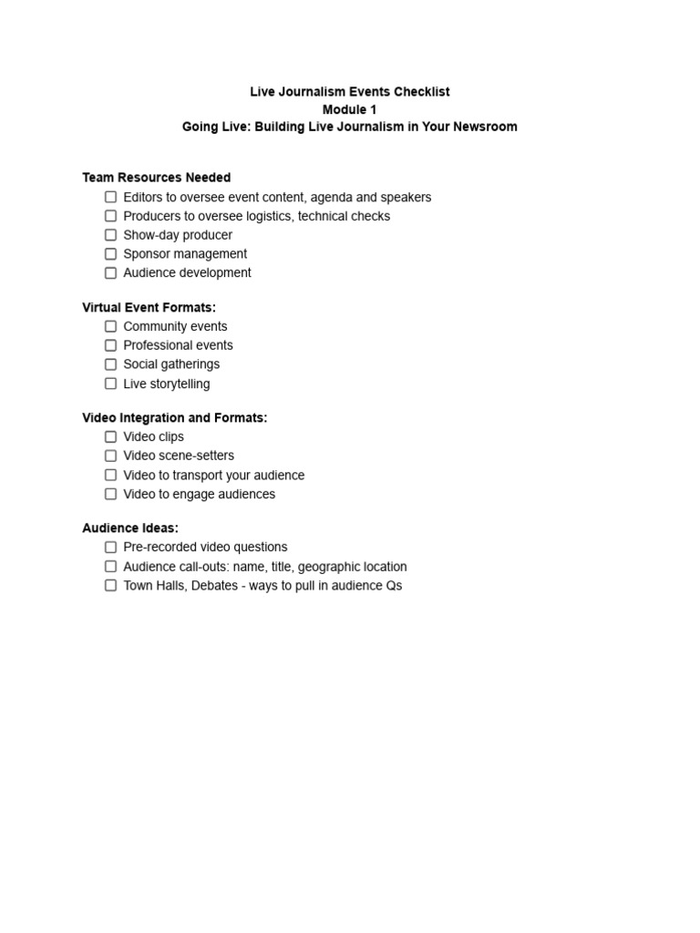 Live Journalism Events Checklist Guide | PDF