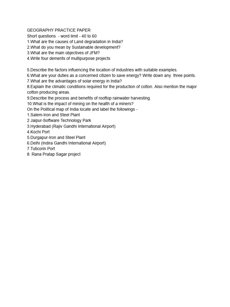 Social Science - Geography Worksheet | PDF