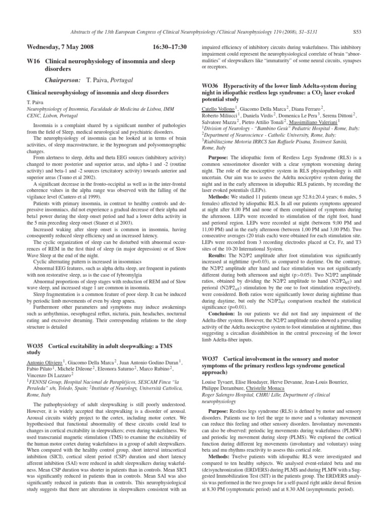 Clinical Neurophysiology of Insomnia and Sleep Disorders (T. Paiva ...