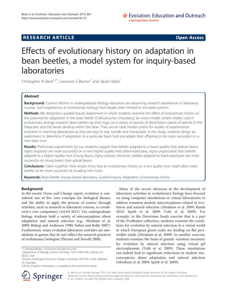 Effects of Evolutionary History On Adaptation in Bean Beetles, A Model ...