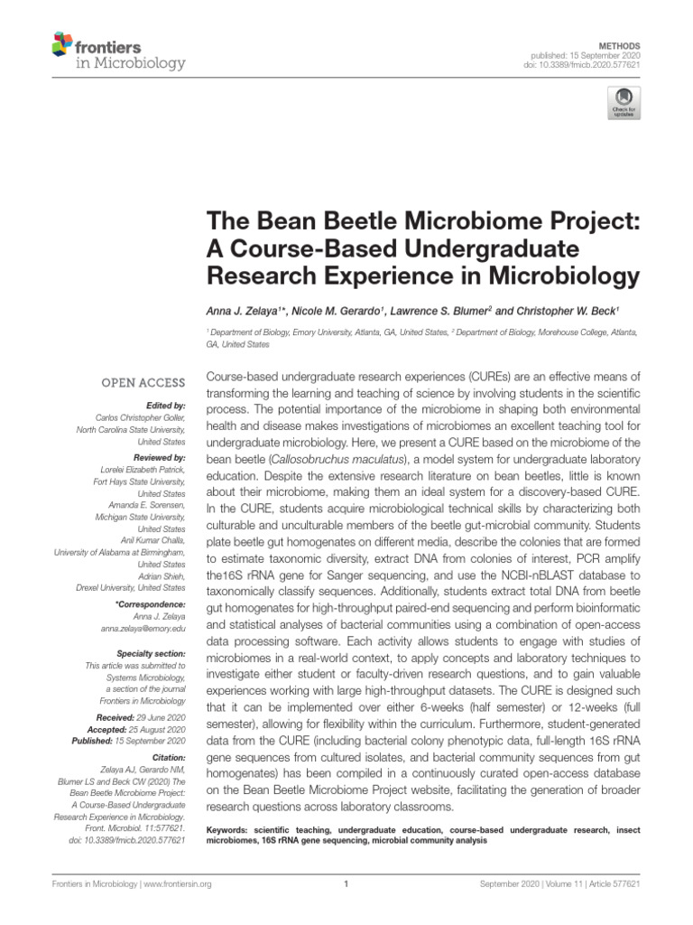 The Bean Beetle Microbiome Project: A Course-Based Undergraduate ...