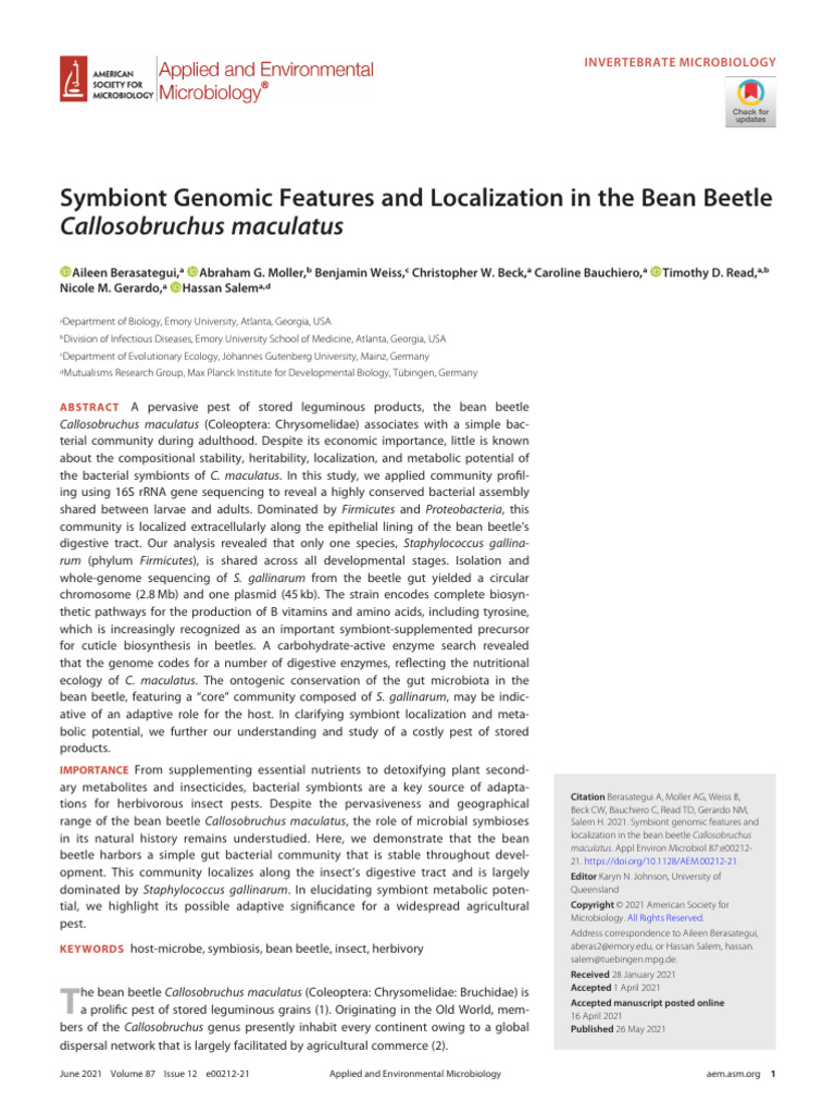 Symbiont Genomic Features and Localization in The Bean Beetle ...