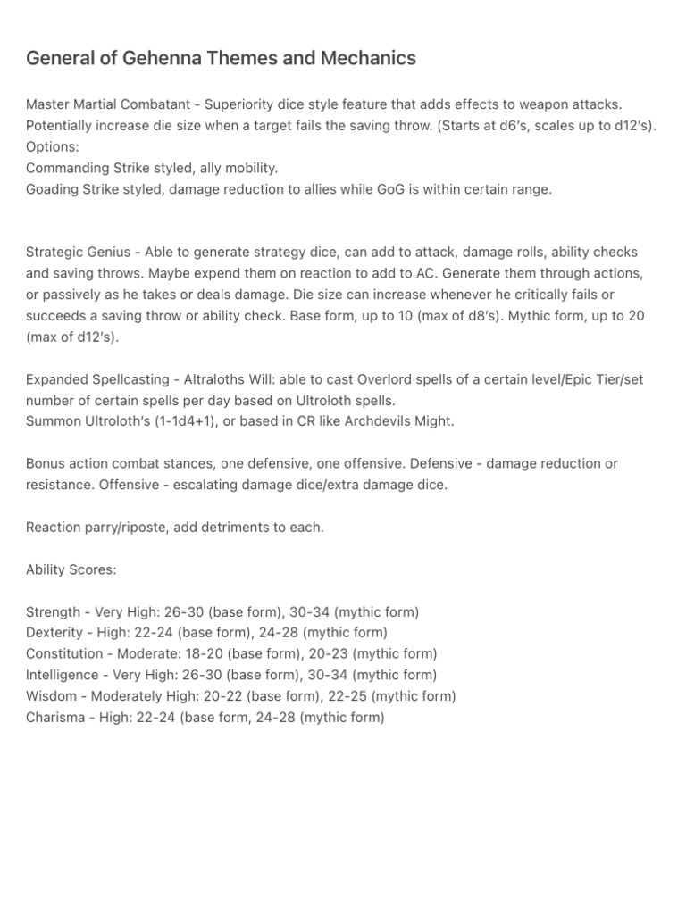 General of Gehenna Themes and Mechanics | PDF