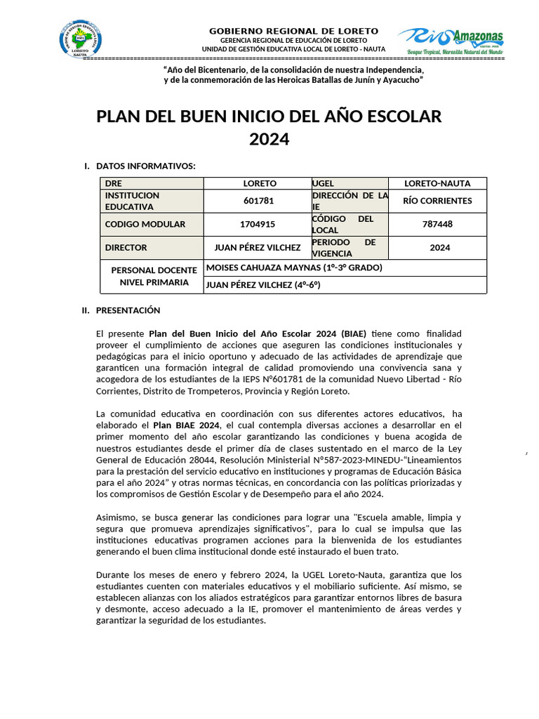 Plan-BIAE-2024 - IE-601781 - Prof. Juan Pérez Vilchez | PDF | Educación ...