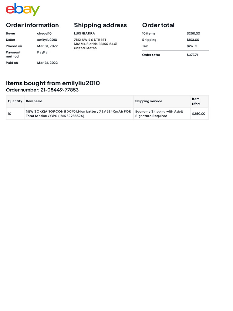 Order Details - Ebay | PDF