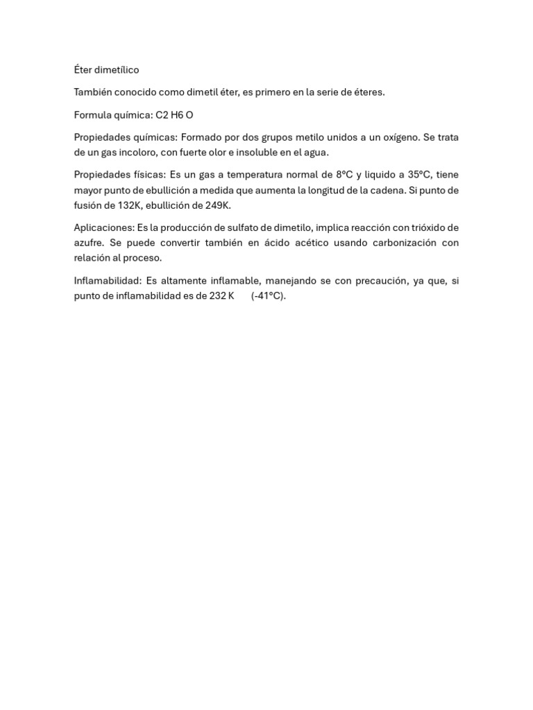 Propiedades y Usos del Éter Dimetílico | PDF