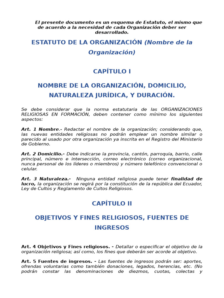 Formato Esquema Proyecto de Estatuto 1 | PDF | Arbitraje | Regulación