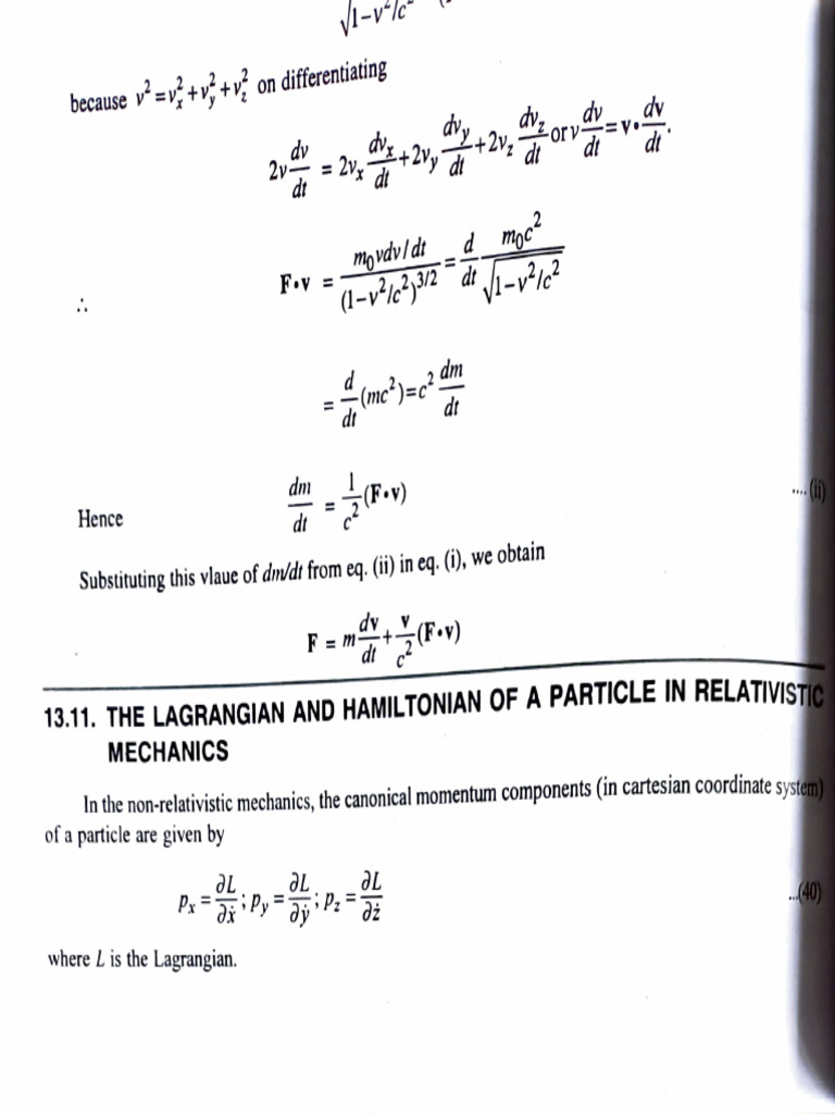 Lagrangian and Hamiltonian in Relativistic Mechanics | PDF | Lagrangian Mechanics | Hamiltonian ...