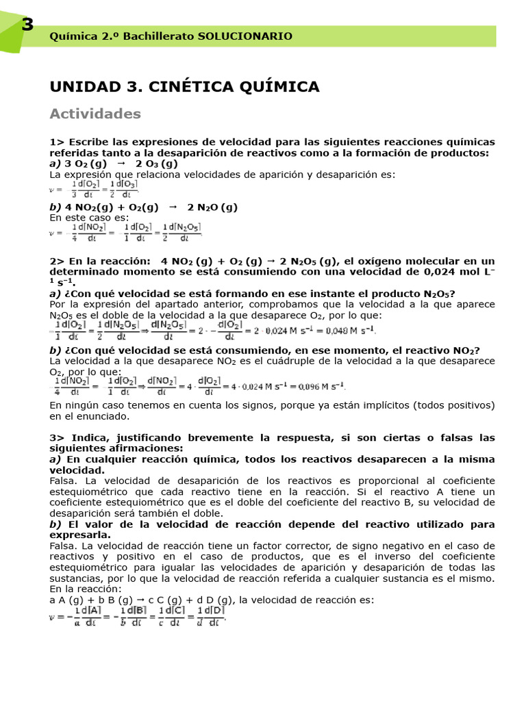Quim2 Soluciones Tema 3 | PDF | Velocidad de reacción | Cinética química