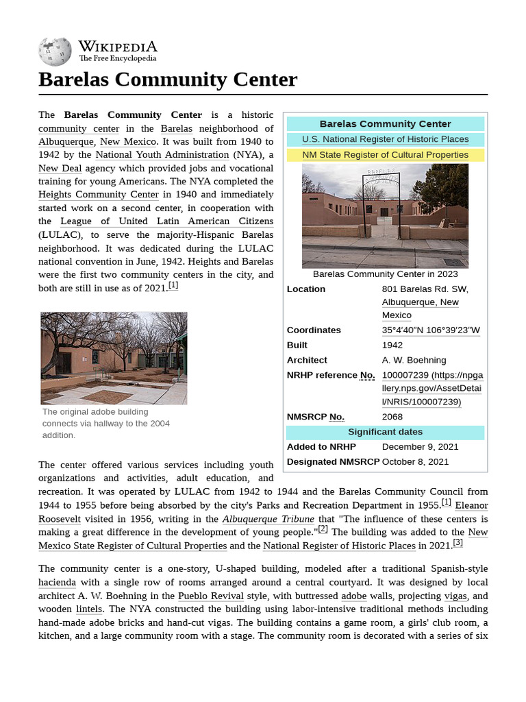 Barelas Community Center History & Significance | PDF