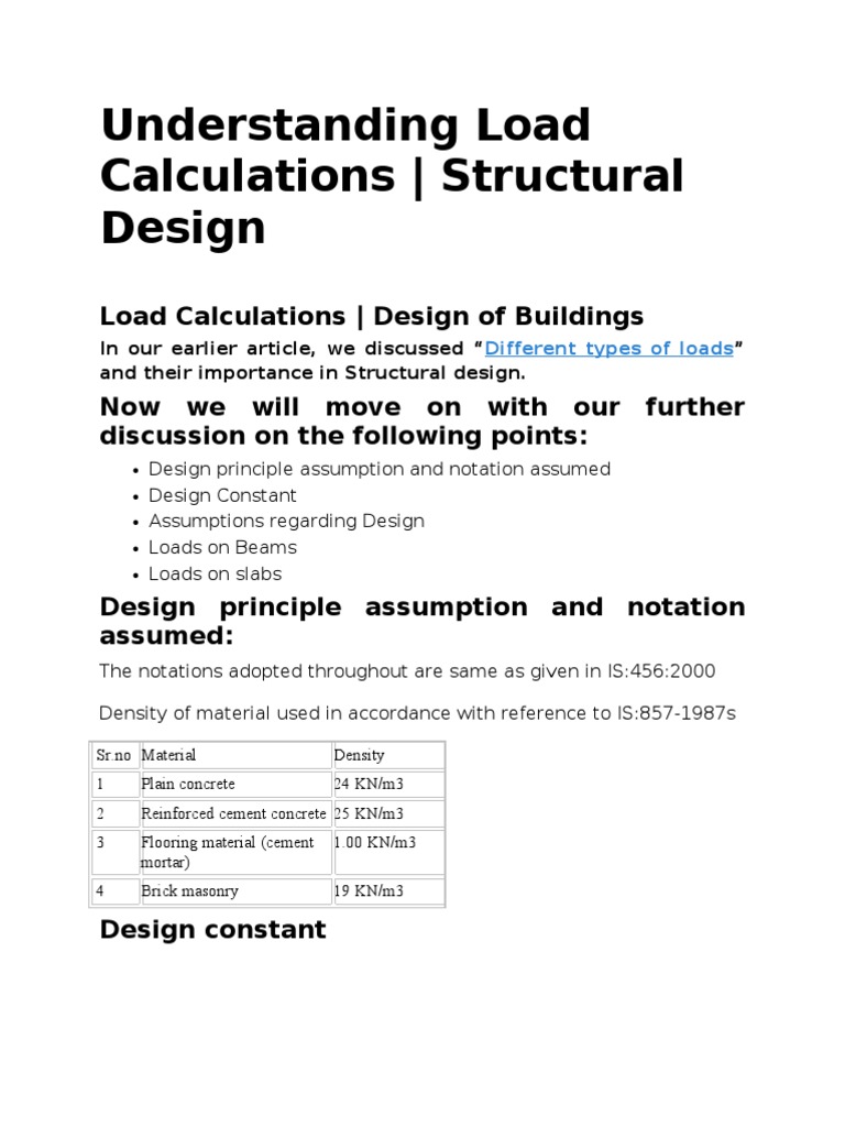 Understanding Load Calculations | Structural Load | Beam (Structure)