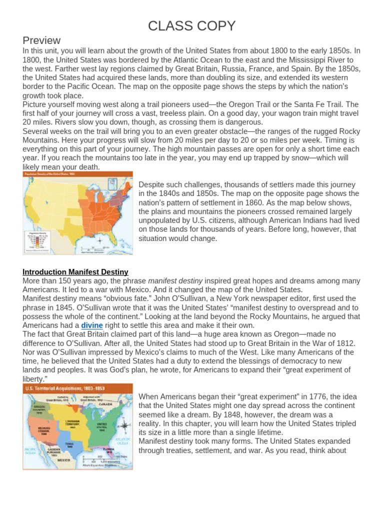 Manifest Destiny Reading | PDF | Battle Of The Alamo | Mexican Texas