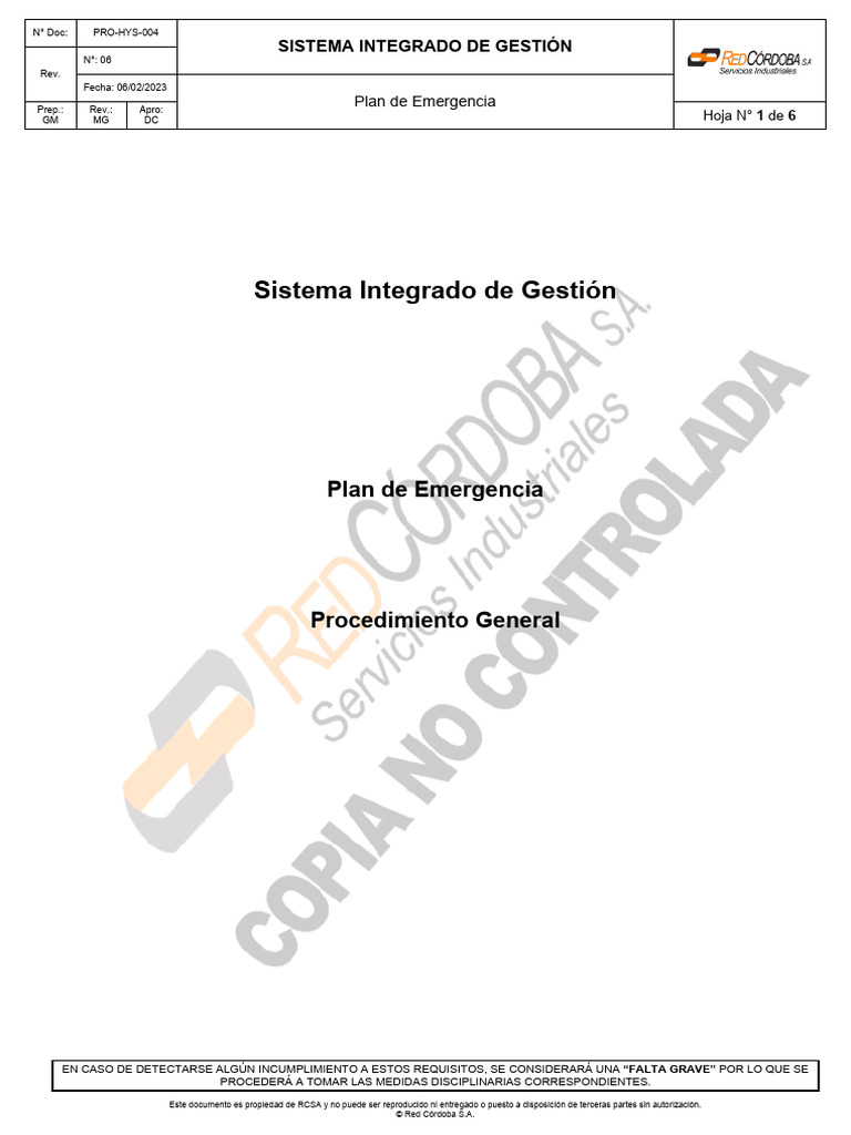 Plan de Emergencia RCSA | PDF | Evacuación de emergencia