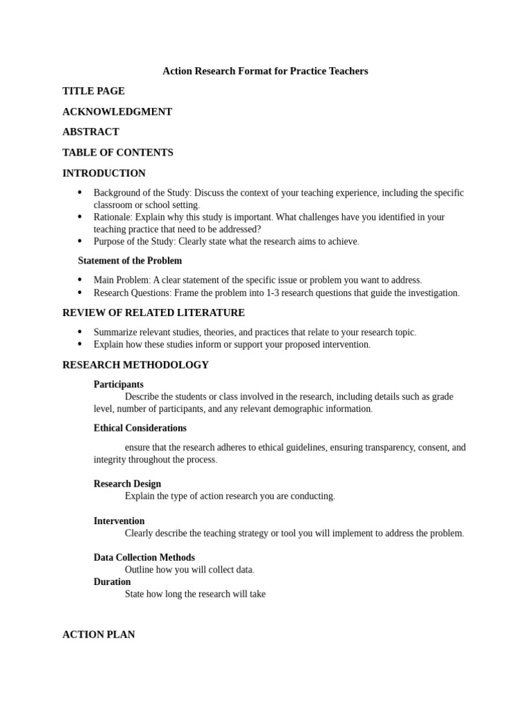 Action Research Format For Practice Teachers | PDF | Cognition | Learning