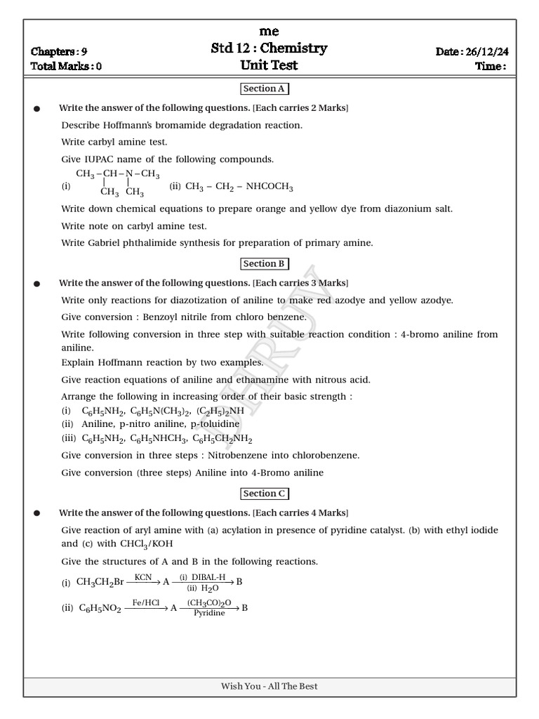 UnitTest_D26-Dec-2024 | PDF | Amine | Chemistry UnitTest_D26-Dec-2024 | PDF | Amine | Chemistry