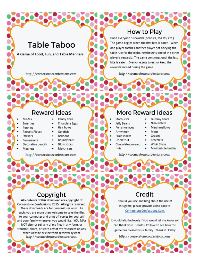 Table Manners Game | PDF | Confectionery | Candy