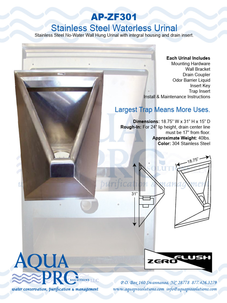 Stainless Steel Waterless Urinal Specs | PDF