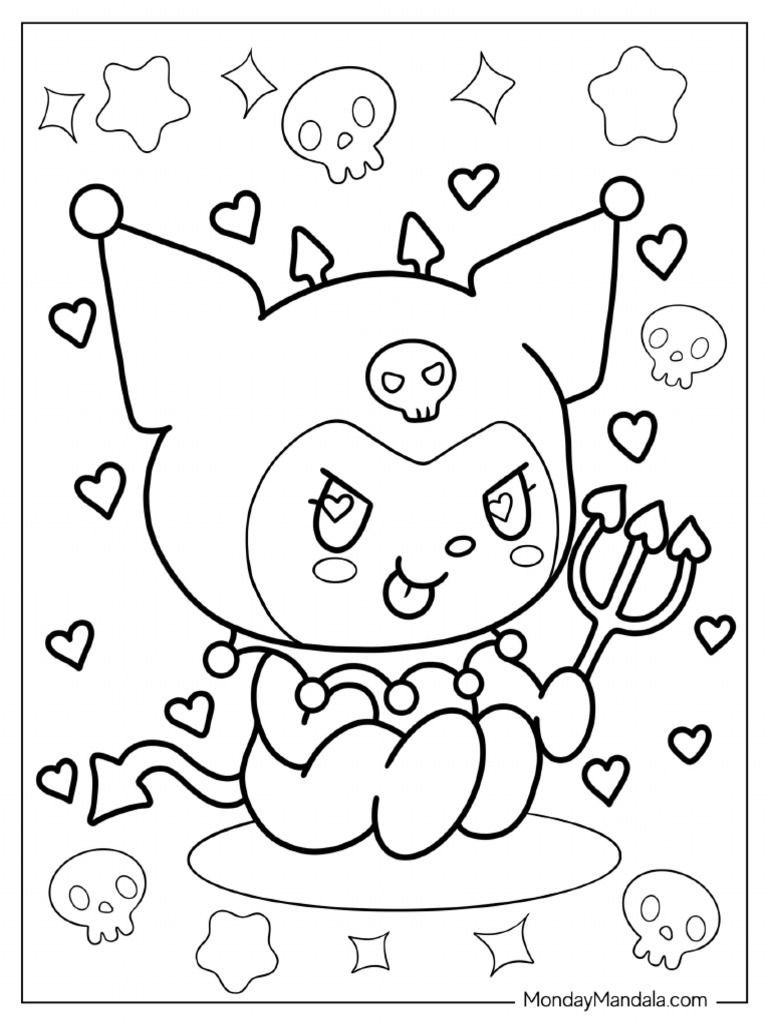 Cute Evil Kuromi Coloring Sheet For Preschoolers | PDF