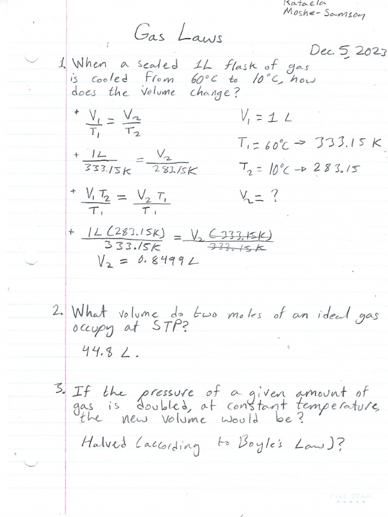 Gas Laws Test | PDF