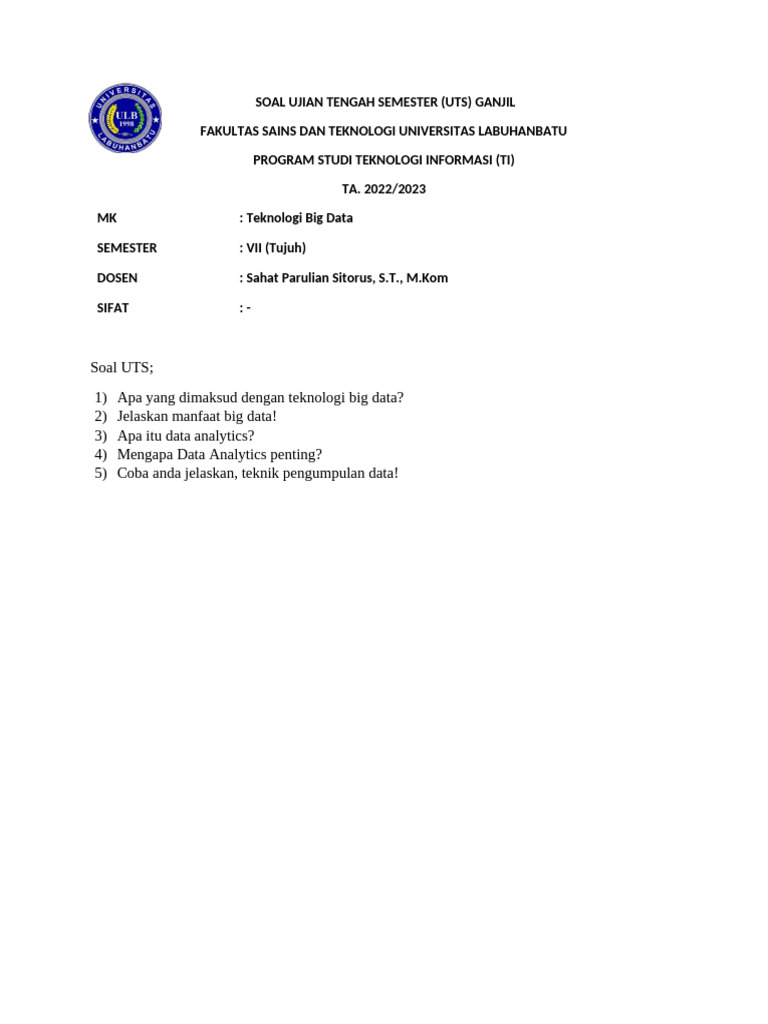 Soal UTS - 2022-2023 | PDF