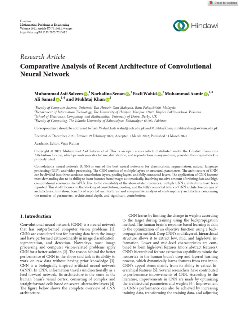 Mathematical Problems in Engineering - 2022 - Saleem - Comparative Analysis of Recent ...