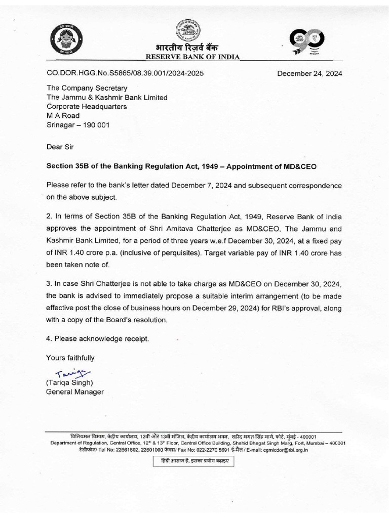 Letter to JKBL - MD&CEO - 24.12.2024 | PDF