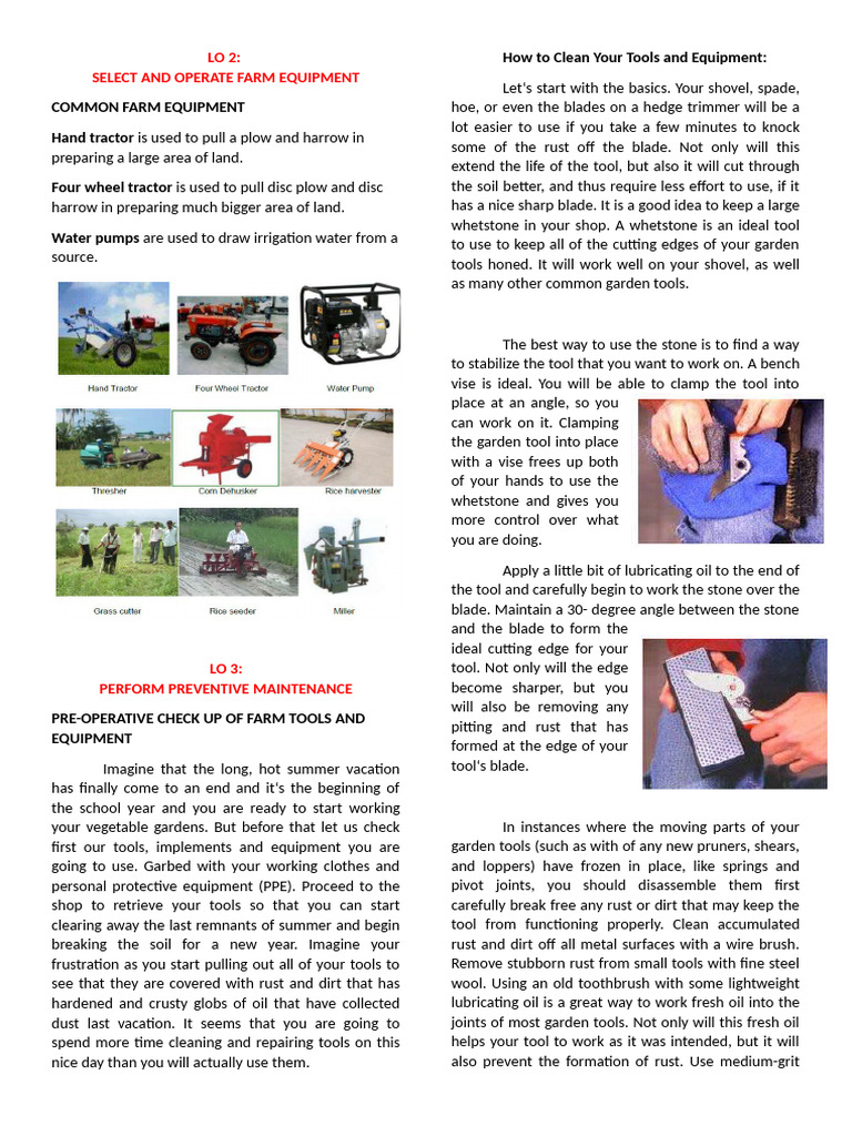 Lesson 1 Worksheet (Lo 2 & Lo3) | PDF | Blade | Plough